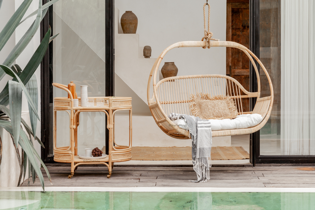 The Glendora Rattan Bar Cart with wheels (Los Angeles/Local Delivery O ...